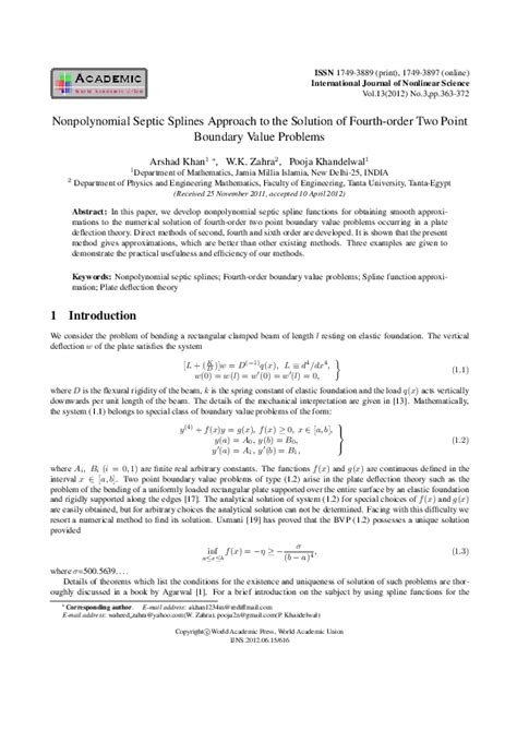 Pdf Nonpolynomial Septic Splines Approach To The Solution Of Fourth Order Two Point Boundary