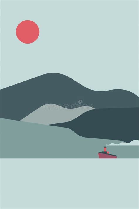 Flat Outdoor Boho Landscape Wall Art Illustration Background Stock