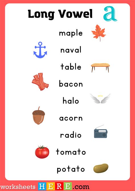 Long Vowel A Words List With Pictures Long Vowel A Pdf Worksheet For
