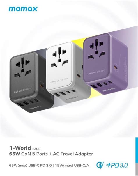 原裝行貨 Momax 1 World 65w Gan Travel Adapter 方便式旅行插座ua8 手提電話 電話及其他裝置配件