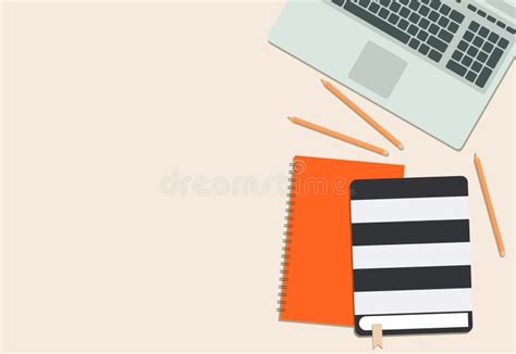 Laptop Book Diary And Pencil Flat Lay Stock Vector Illustration Of