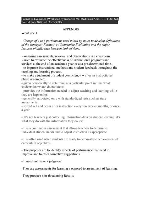 Formative Evaluation Handouts Crefoc Sbz 2009 Pdf