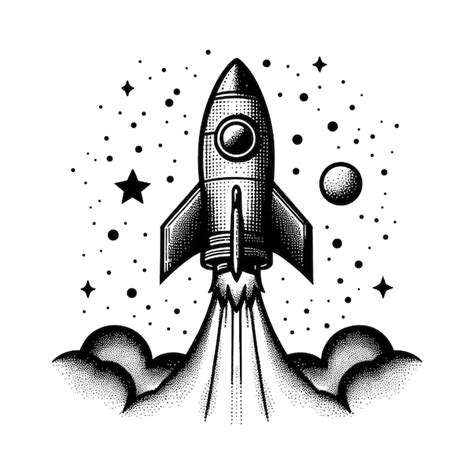 Un Dibujo De Un Cohete Que Dice Cohete Vector Premium