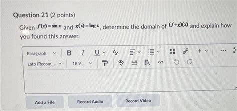 Solved Given F X Sinx And G X Logx Determine The Domain Chegg Com