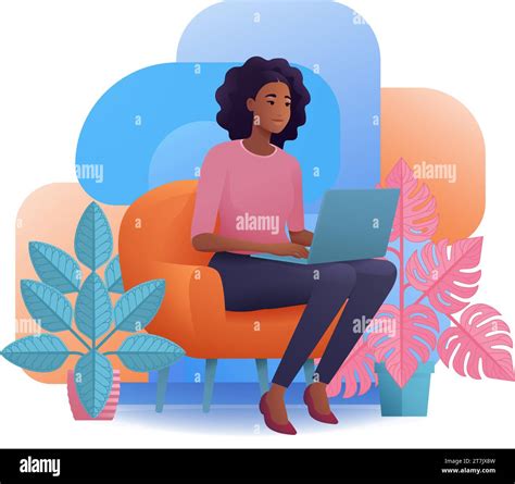 Woman Using Laptop Computer Cartoon Illustration Stock Vector Image