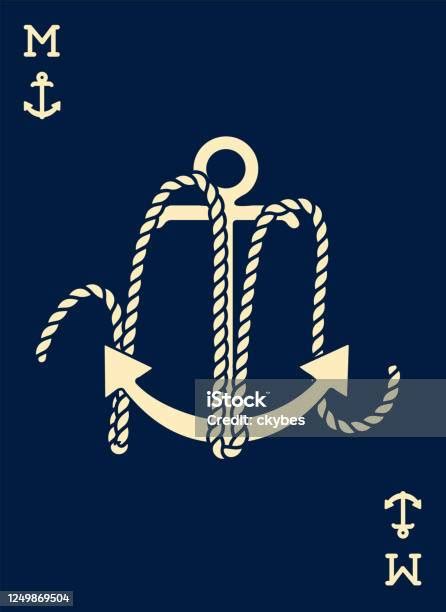 선박 로프로 만든 앵커와 편지빈티지 라벨 의류 티셔츠 또는 포스터 디자인 카드 스타일 재생의 모노그램 벡터 그림입니다 T 셔츠에 대한 스톡 벡터 아트 및 기타 이미지