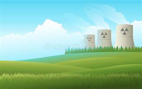 nuclear power plant amidst a serene meadow stock vector illustration