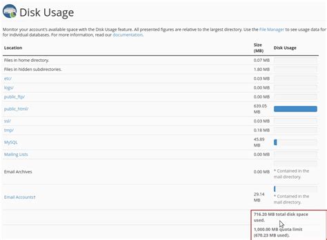 check occupied space using the disk usage plugin in cpanel hostico