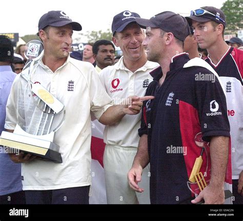 L R England Captain Nasser Hussain Alec Stewart Graham Thorpe And