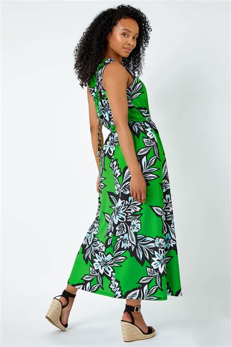 Green Petite Floral Print Stretch Maxi Dress Roman Uk