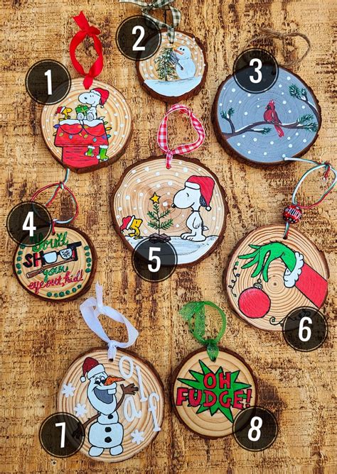 Handpainted Wood Slice Ornaments Etsy