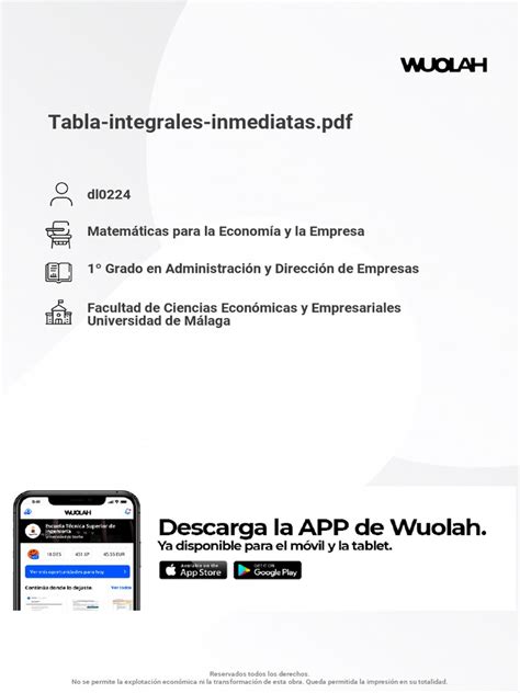 Tabla Integrales Inmediatas Pdf Integral Objetos Matemáticos