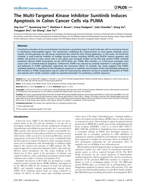 PDF The Multi Targeted Kinase Inhibitor Sunitinib Induces Apoptosis In Colon Cancer Cells Via PUMA