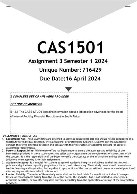 Cas1501 Assignment 3 Answers Semester 1 2024 Distinction Guaranteed