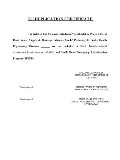 No Duplication Certificate Pdf
