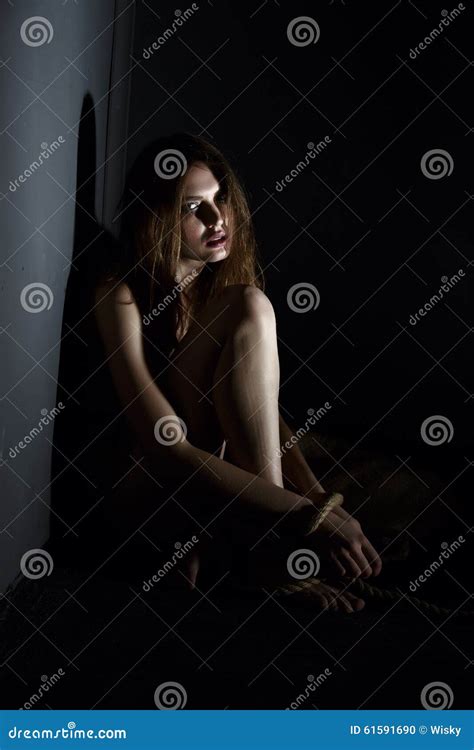 Concept Shot Of Exhausted Model Posing As Hostage Stock Photo Image Of Martyr Captive
