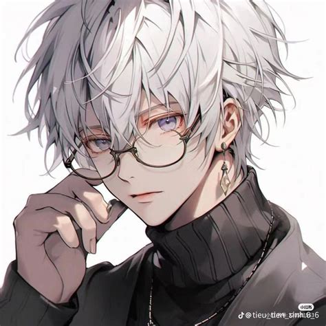 An Anime Character With Glasses And A Black Shirt Is Looking At The