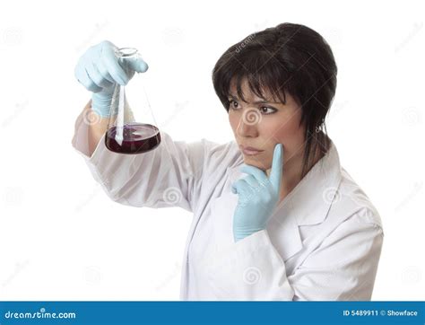 The Erlenmeyer Flask On Bench Laboratory With Bright Pink Solvent Solution From Titration