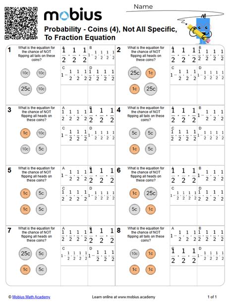 Probability Coins 4 Not All Specific To Fraction Equation Level