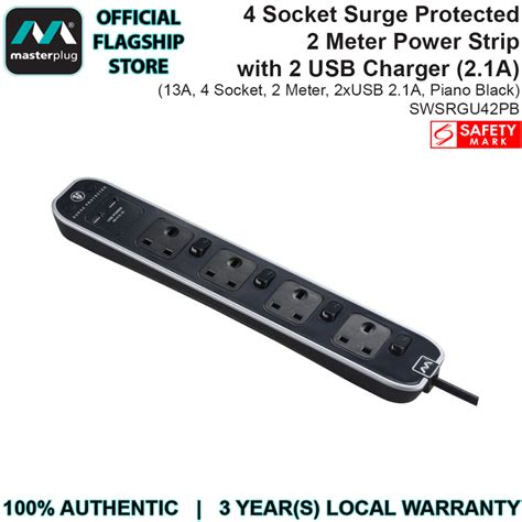 Masterplug Swsrgu42pb Individually Switched Surge Smart Usb 2 X 2 1a