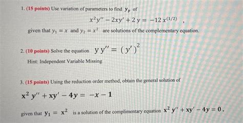 solved 1 15 points use variation of parameters to find yp