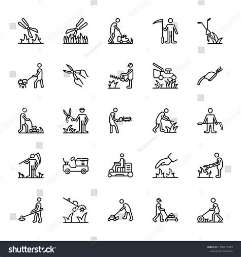 Workers Cutting Grass Icons Pack Stock Vector Royalty Free 1300272979