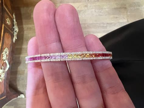 570 Carats Rainbow Sapphire And Diamonds 18 Carat Rose Gold Tennis