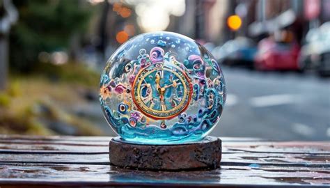 Intricate Clock Encased In An Artistic Glass Orb On A Street Table