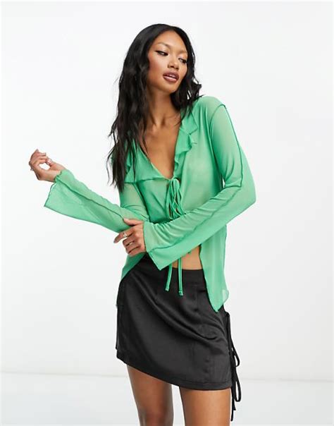Neon And Nyon Netzstoff Bluse In Grün Mit Schnürdetail Asos