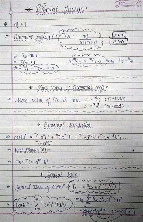 Solution Binomial Theorem Maths Iit Jee Hand Written Notes Solved