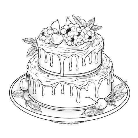 A Drawing Of A Cake With Fruit On It Premium Ai Generated Image