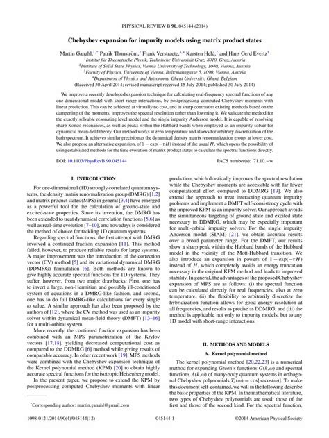 Pdf Chebyshev Expansion For Impurity Models Using Matrix Product States Dokumentips