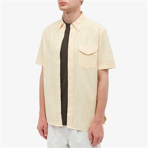 Beams Plus Mens Bd Short Sleeve Oxford Shirt In Yellow Beams Plus