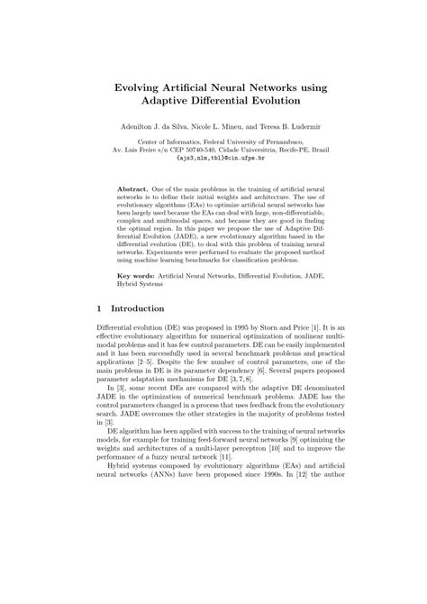 Pdf Evolving Artificial Neural Networks Using Adaptive Differential Evolution