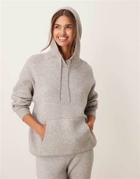 Asos Design Compact Knitted Hoodie Co Ord In Grey Asos