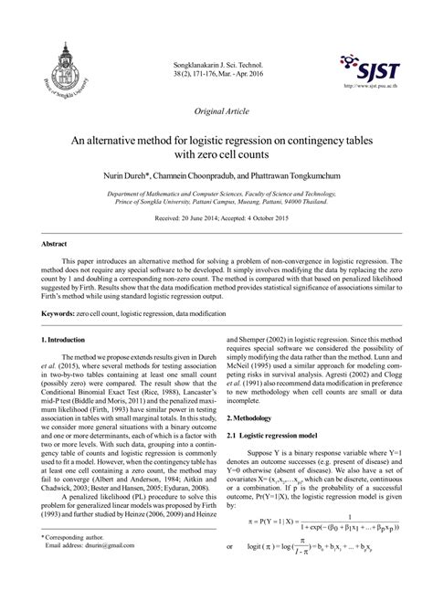 PDF An Alternative Method For Logistic Regression On Contingency
