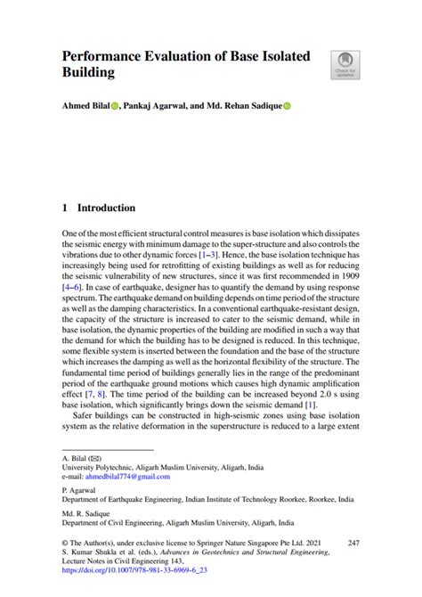 Pdf Performance Evaluation Of Base Isolated Building