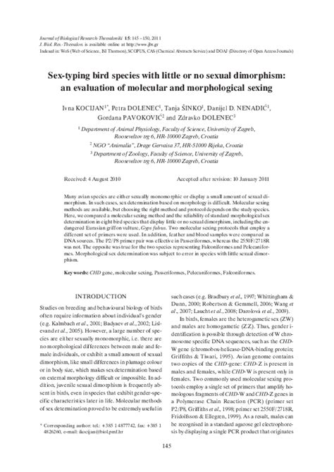 Pdf Sex Typing Bird Species With Little Or No Sexual Dimorphism An