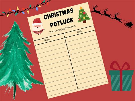 Christmas Potluck Who Brings What Sign Up Sheet Feast Etsy