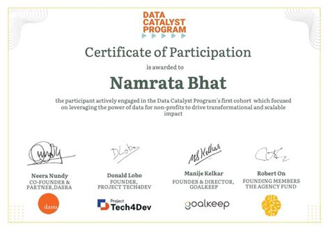Completed Data Catalyst Program By Project Tech4dev Namratha Bhat