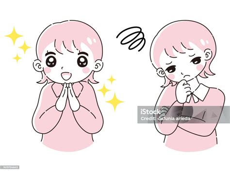 흥분된 표정과 고민스러운 표정 일러스트 세트로 셔츠를 입은 여성 20 29세에 대한 스톡 벡터 아트 및 기타 이미지 20