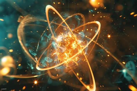 Abstract Atom Nucleus With Orange Energy Rings And Sparks Premium Ai Generated Image