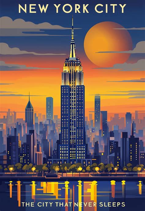 Vibrant New York City Skyline During Sunset Poster Playground