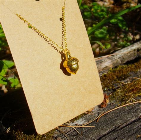 Golden Acorn Necklace Acorn Pendant Fantasy Jewelry Etsy