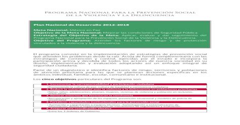 Programa Nacional Para La Prevención Social De La Nacional Para La