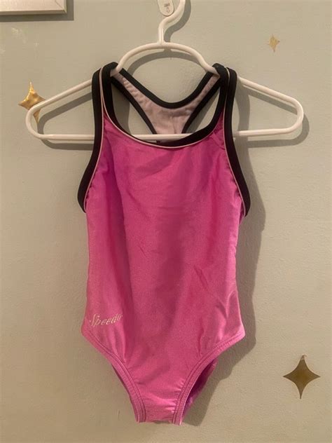 Vintage Girls Pink And Black Speedo One Piece Bathing Gem