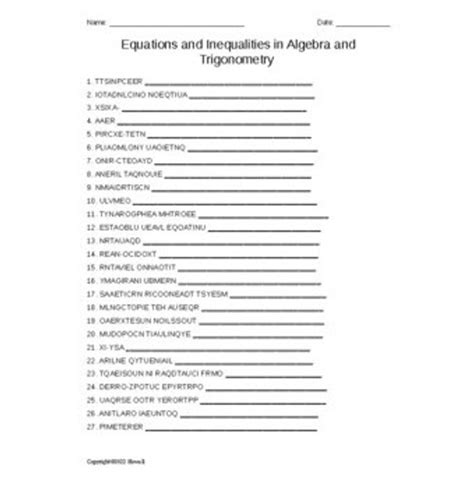 Equations And Inequalities In Algebra And Trigonometry Vocabulary Word