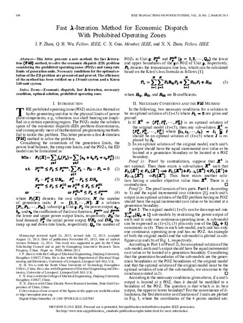 Pdf Fast Iteration Method For Economic Dispatch With Prohibited