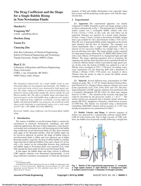 Pdf The Drag Coefficient And The Shape For A Single Bubble Rising In