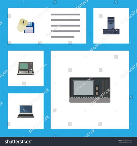 Flat Icon Laptop Set Notebook Processor Stock Vector Royalty Free